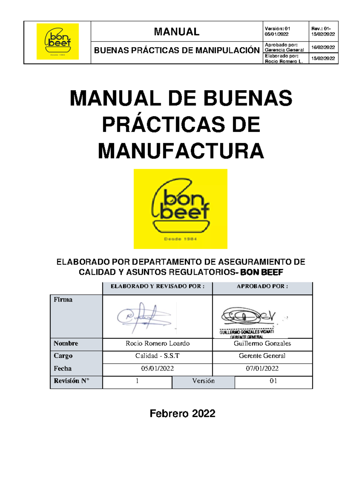 Manual DE Buenas Prácticas DE Manufactura - BON BEEF - MANUAL Versión ...