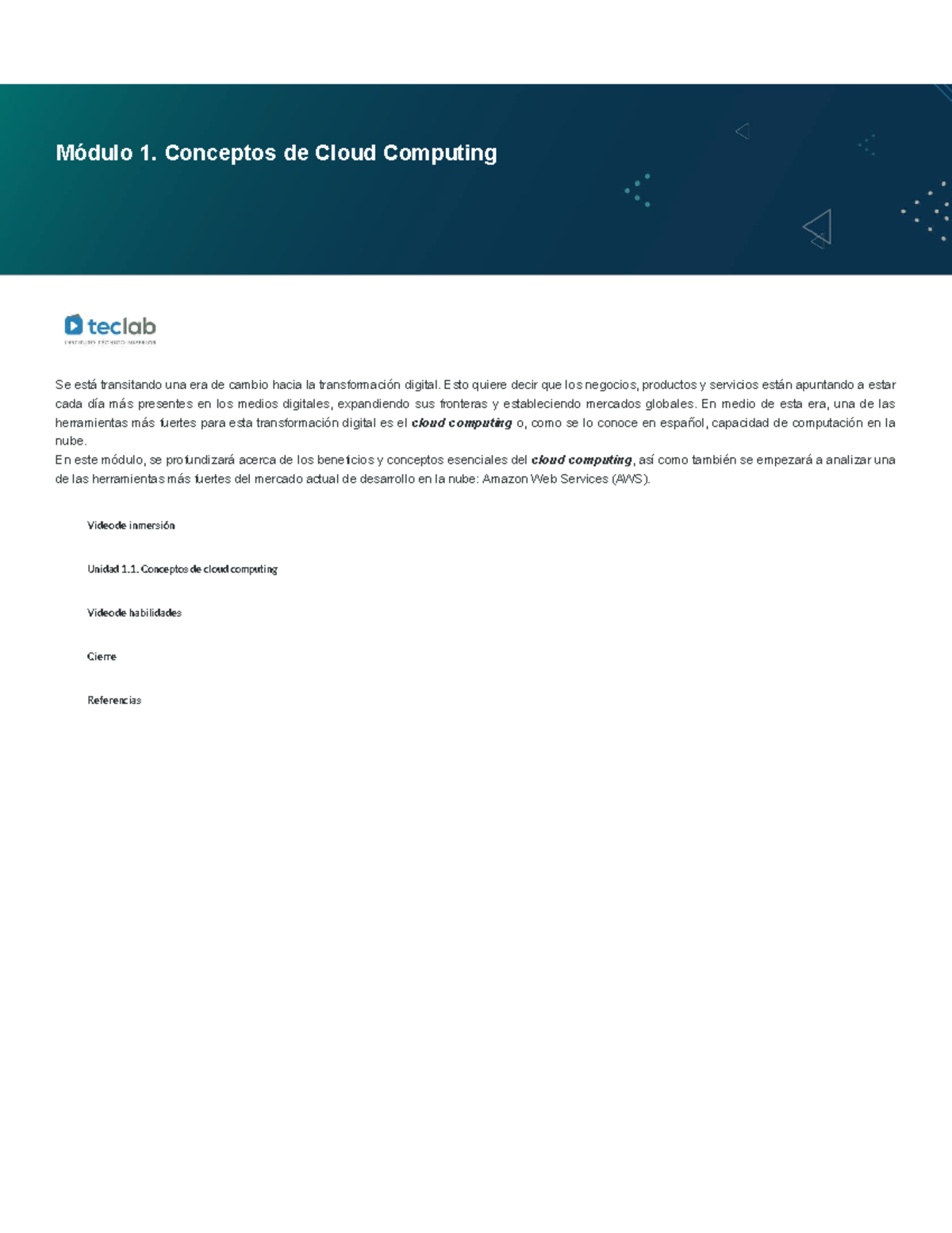 Módulo 1. Conceptos de Cloud Computing - ####### Se está transitando ...