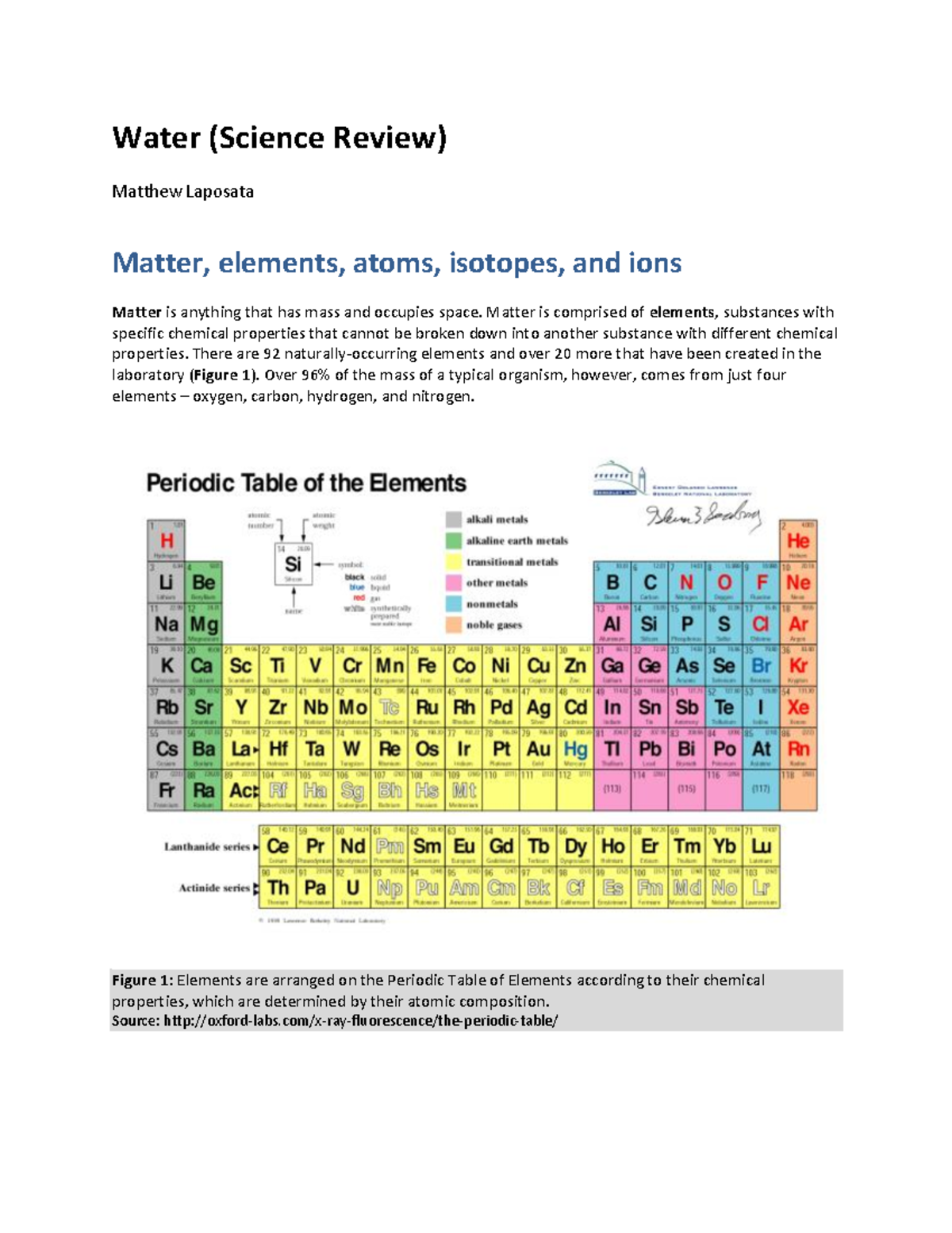 Water-science-review - Water (Science Review) Matthew Laposata Matter ...