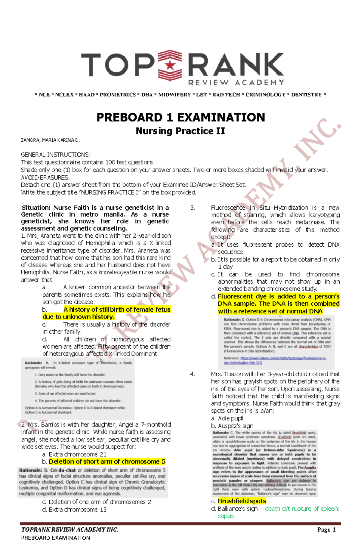 R1 NP2 (2021) - n/a - TOPRANK REVIEW ACADEMY INC. Page 1 PREBOARD 1 EXAMINATION Nursing Practice ...