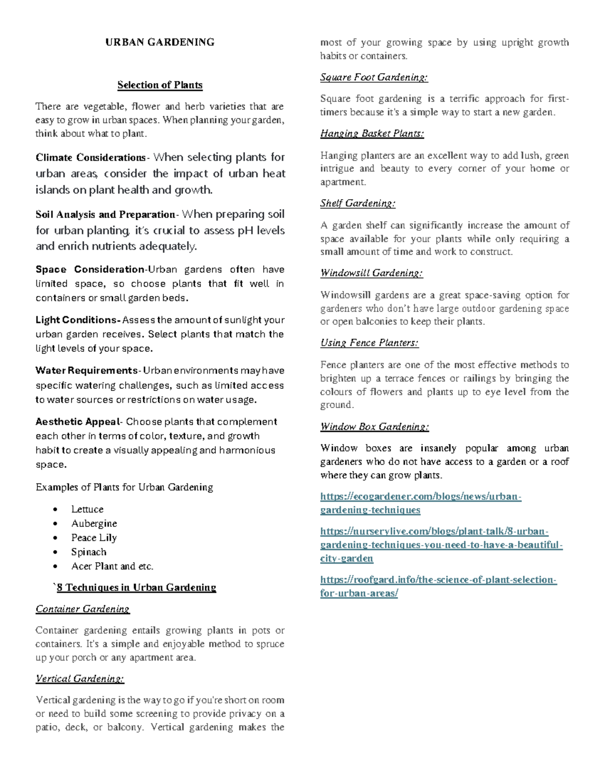 HO- Urban Gardening-Gatcho - URBAN GARDENING Selection of Plants There ...