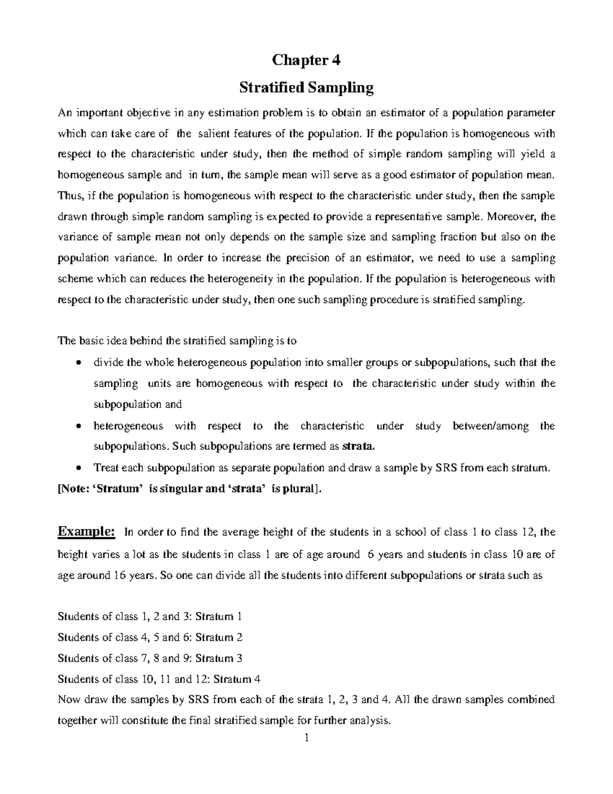 Chapter 4 sampling stratified sampling - Chapter 4 Stratified Sampling ...