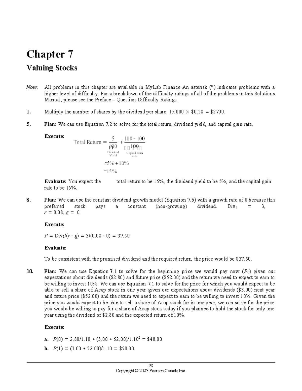 CH07 - homework - Chapter 7 Valuing Stocks Note: All problems in this chapter are available in ...