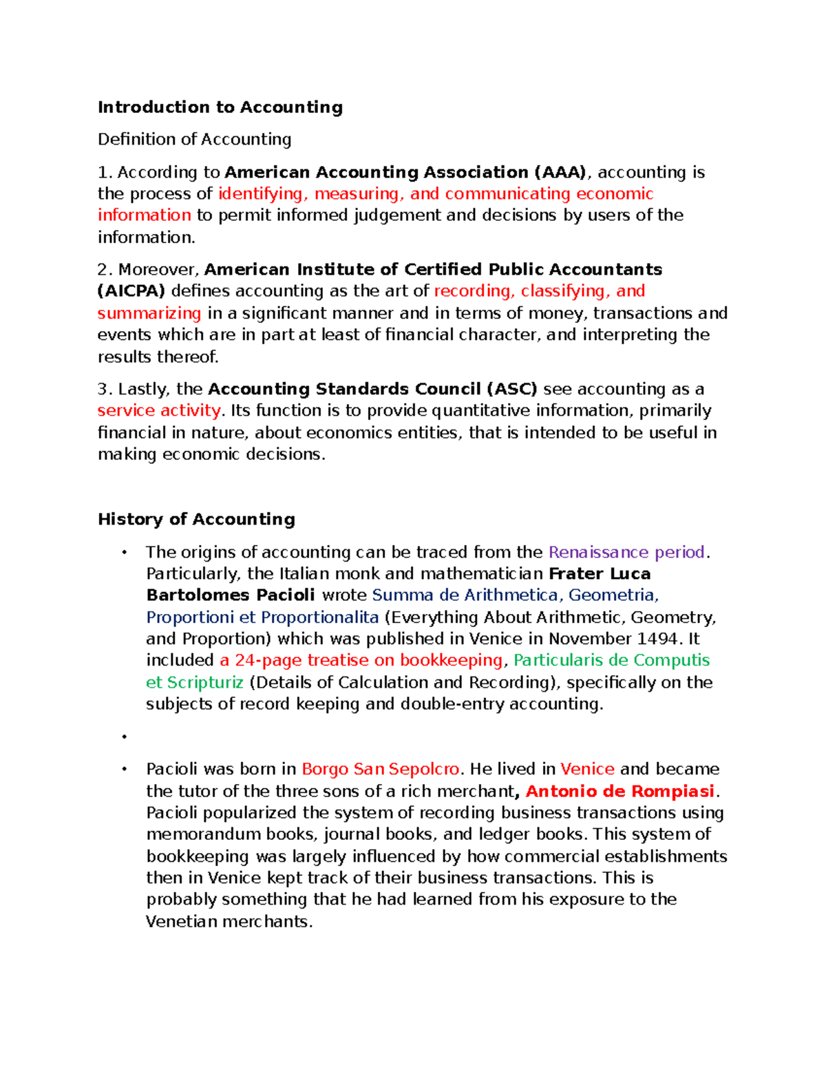 Introduction to Accounting - Introduction to Accounting Definition of ...