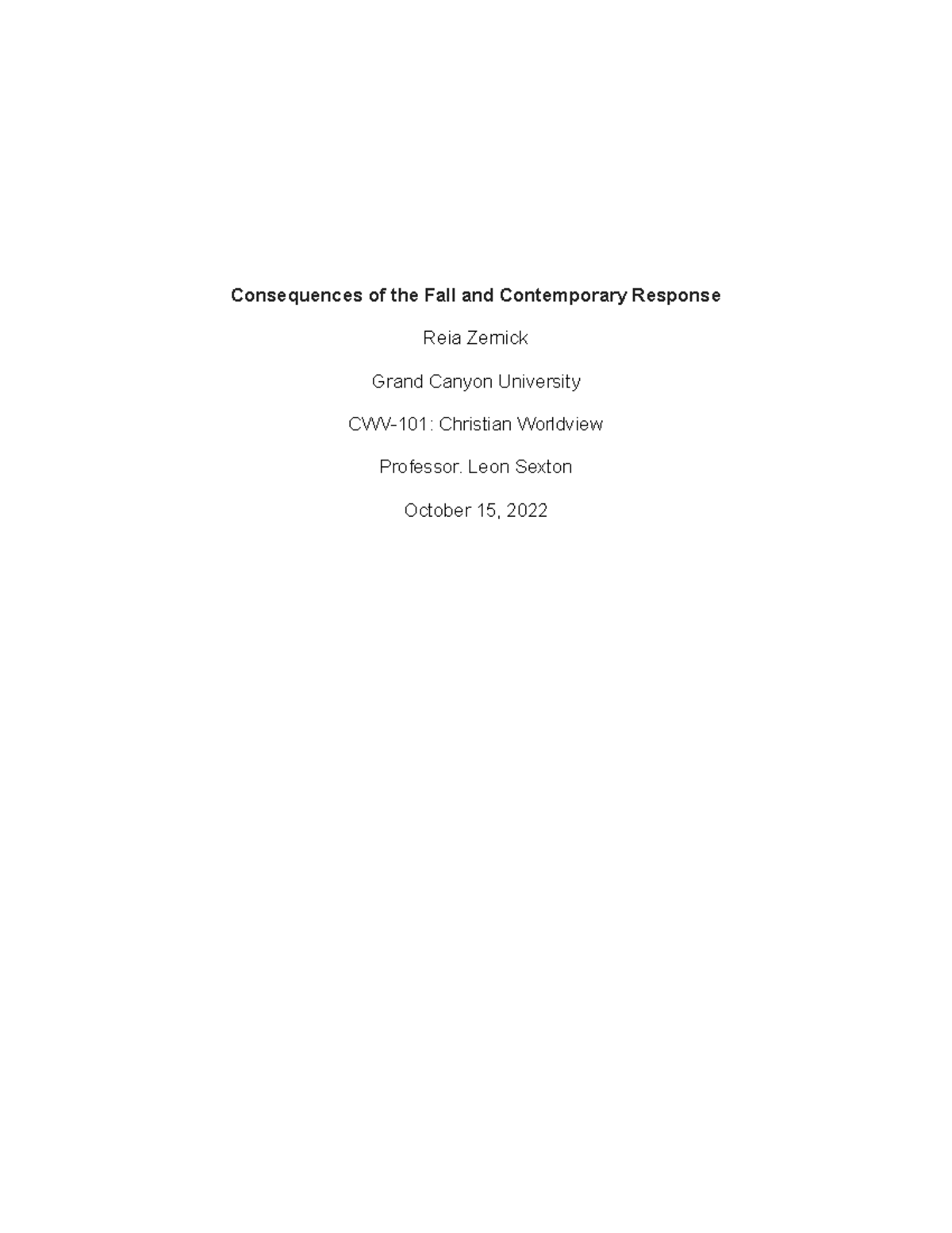 Consequences of the Fall and Contemporary Response - Leon Sexton ...