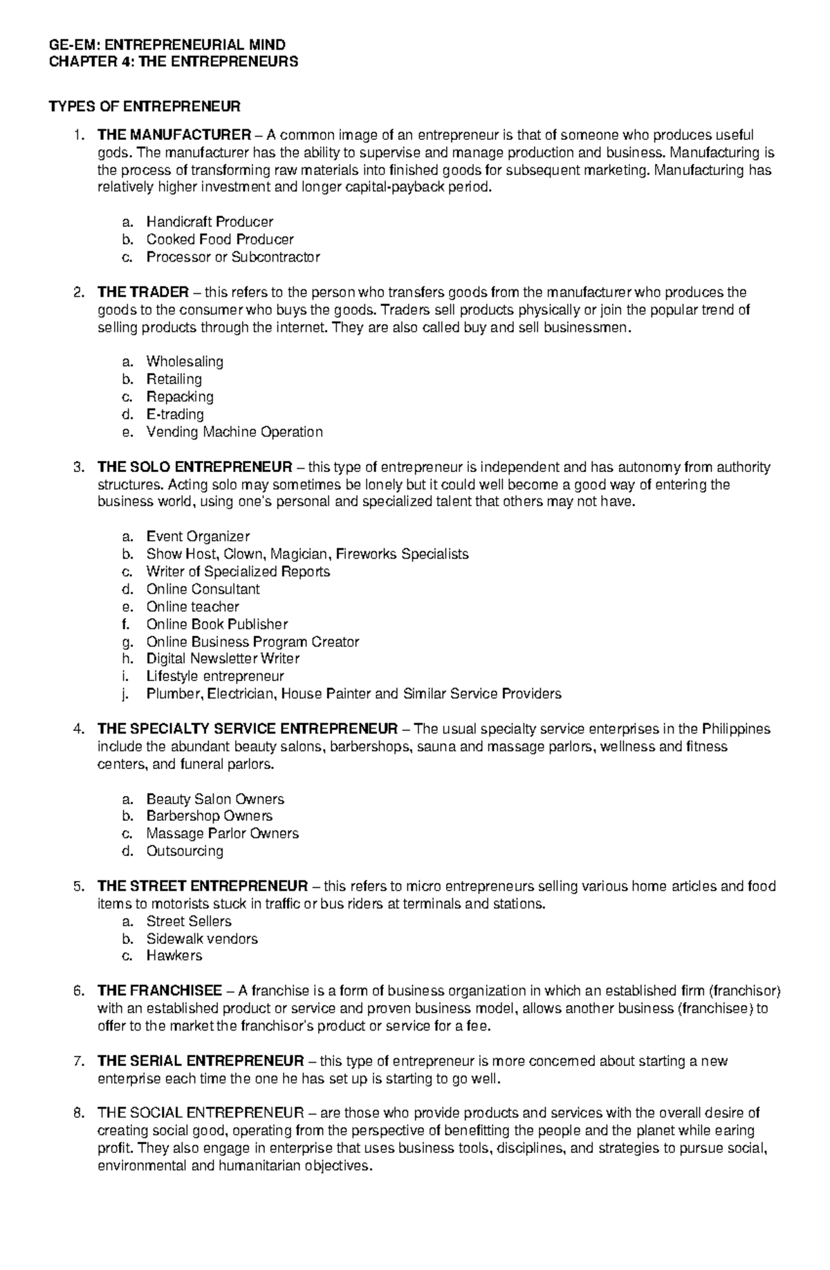 Entrep Mind Chapter 4 - GE-EM: ENTREPRENEURIAL MIND CHAPTER 4: THE ...