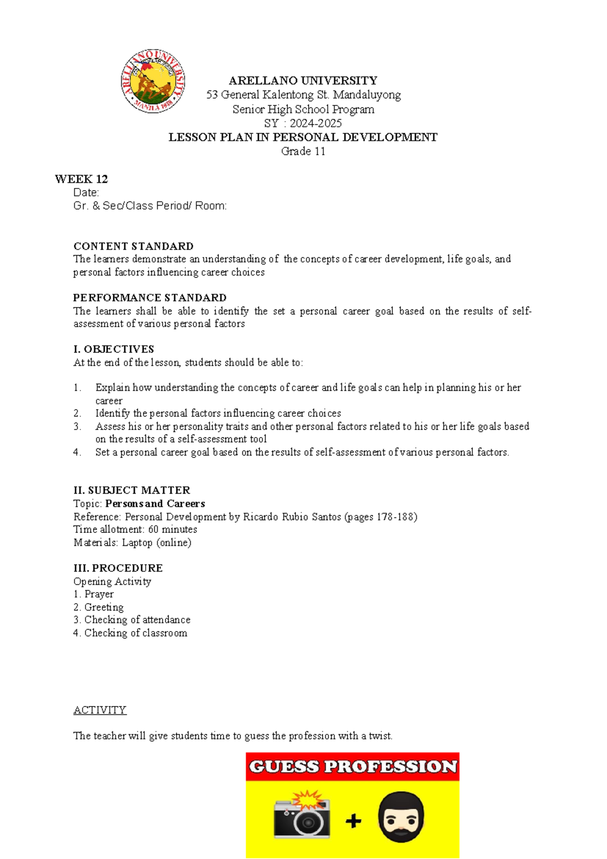 Lesson 13 - Career Pathways - ARELLANO UNIVERSITY 53 General Kalentong ...