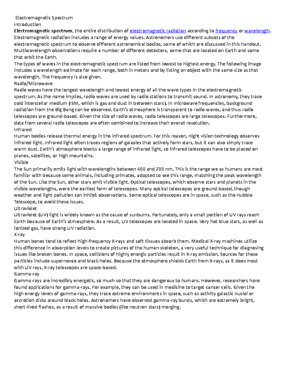 Electromagnetic Spectrum H1 - Electromagnetic Spectrum Introduction ...