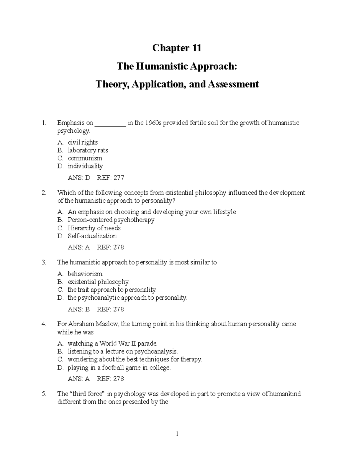 Burger 9e TB Chapter 11 - Chapter 11 The Humanistic Approach: Theory, Application, and ...