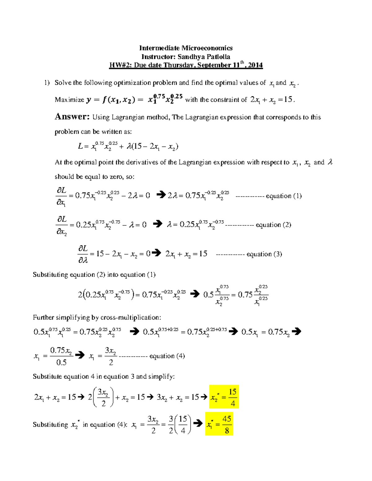 ECON 301 Fall 2014 HW2 Answer key - Intermediate Microeconomics ...