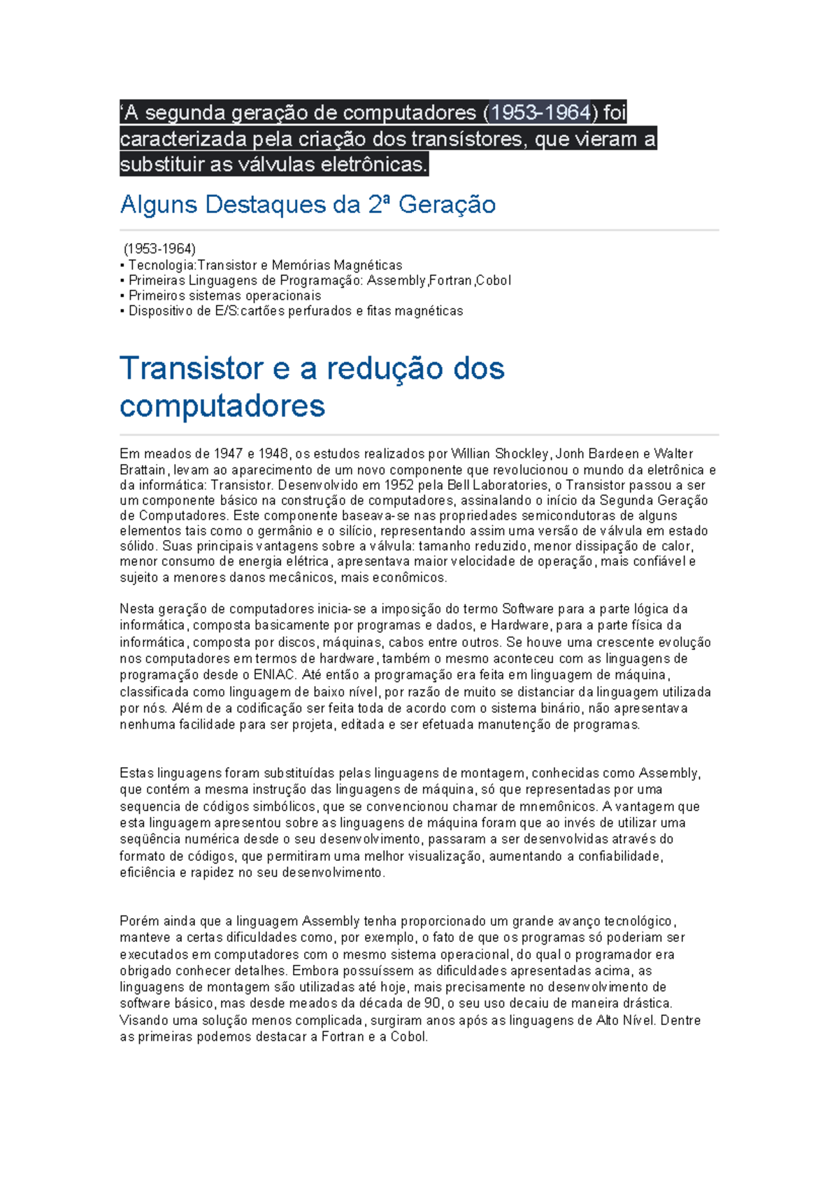 A segunda geração de computadores - ‘A segunda geração de computadores ...