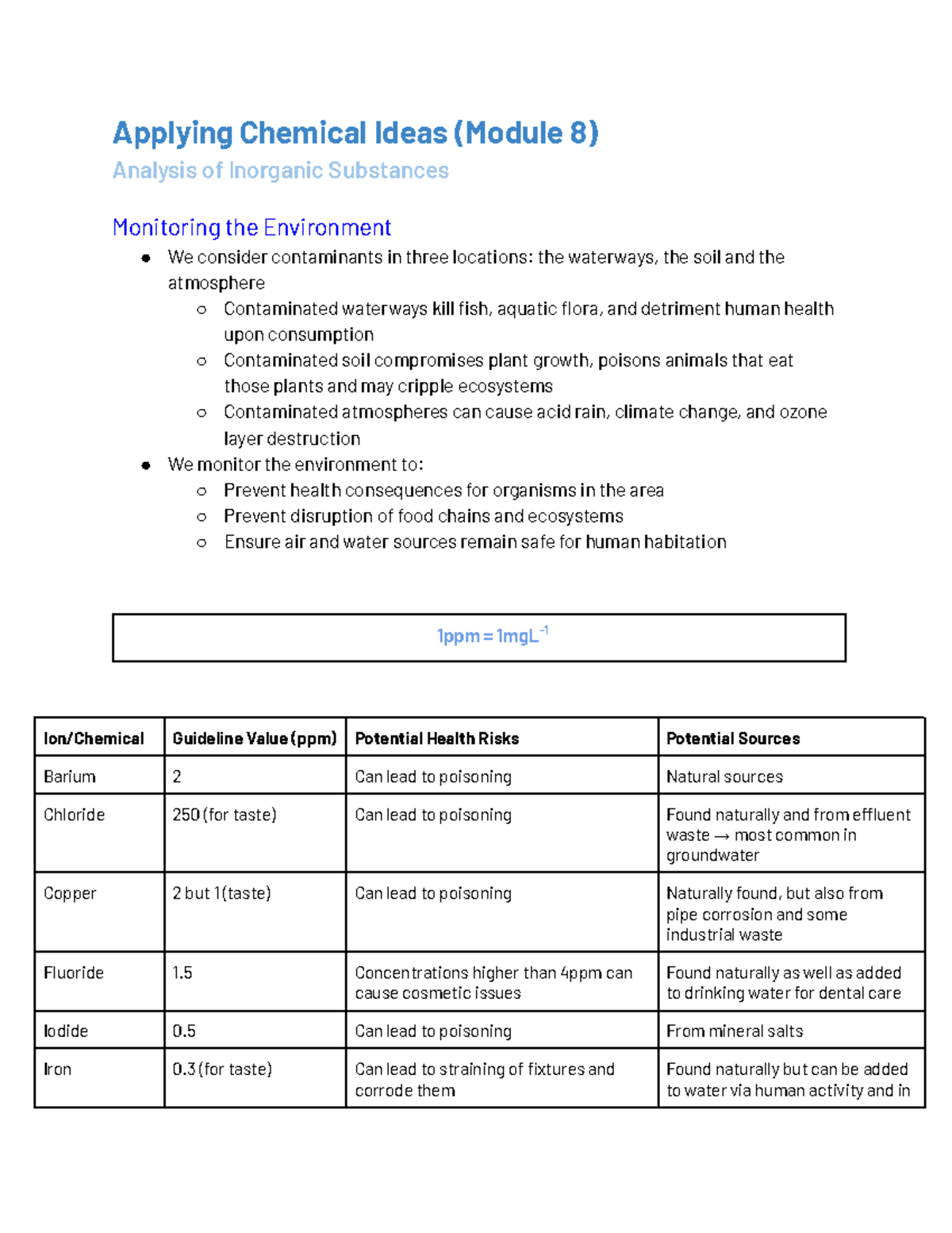 Chem mod 8 - notes for topic - Applying Chemical Ideas (Module 8 ...