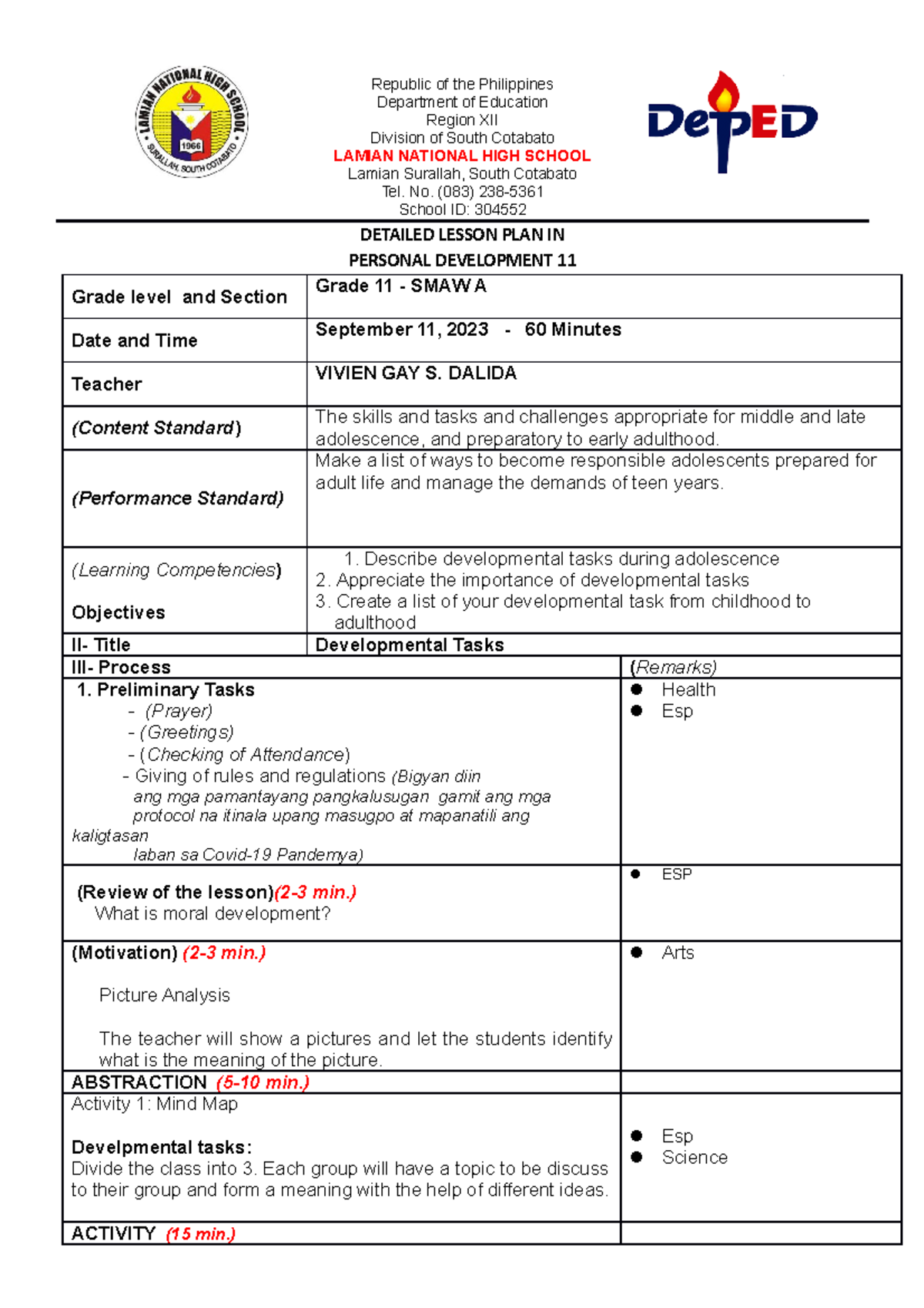 3rd wek 1sh day - DLP for Personal Development - Republic of the ...
