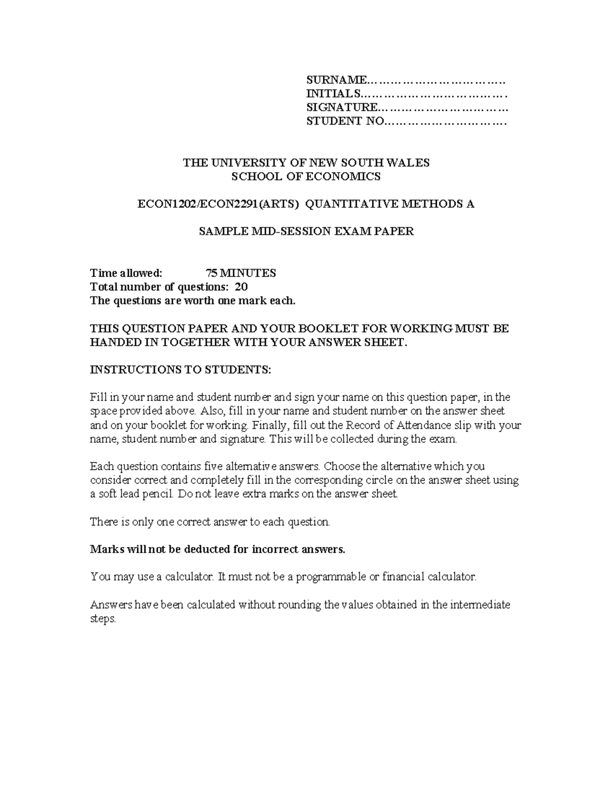 Sample/practice exam 2006, questions and answers - STUDENT THE ...