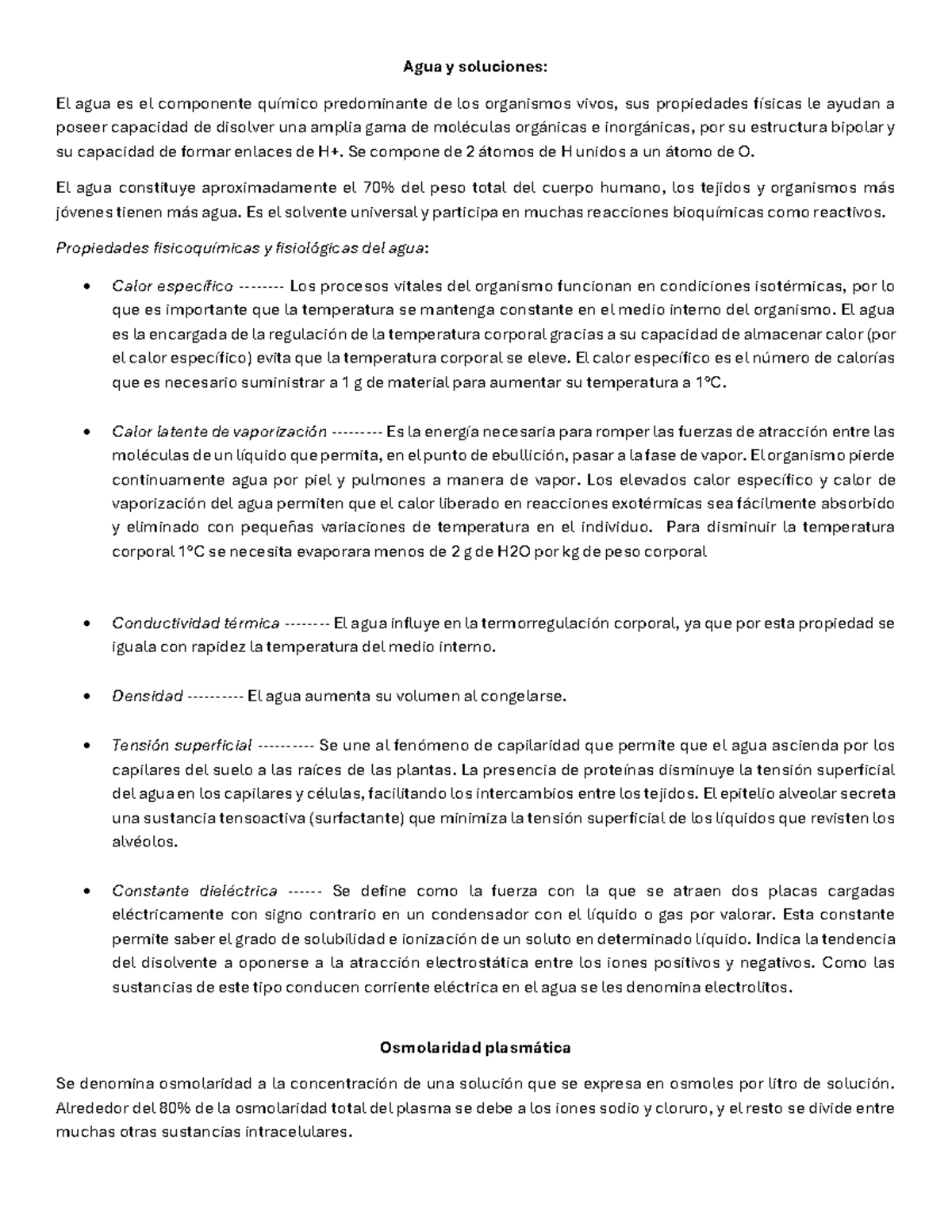Agua y soluciones - Agua y soluciones: El agua es el componente químico predominante de los ...