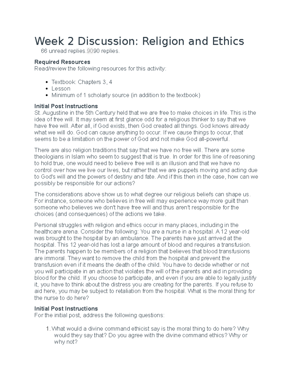 Week 2 Discussion - ssss - Week 2 Discussion: Religion and Ethics 66 66 ...
