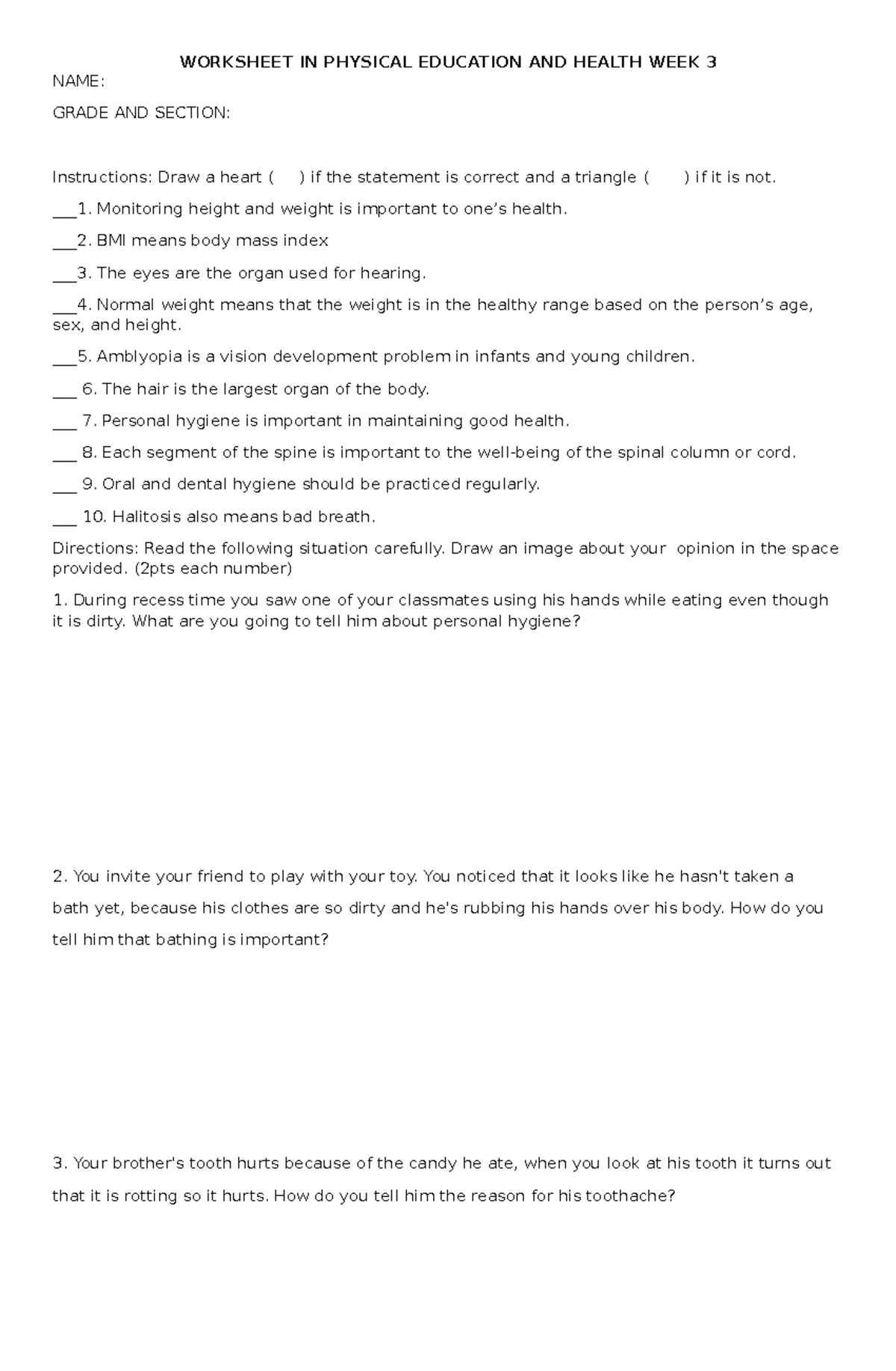 P.E and Health 1 - notes - WORKSHEET IN PHYSICAL EDUCATION AND HEALTH ...