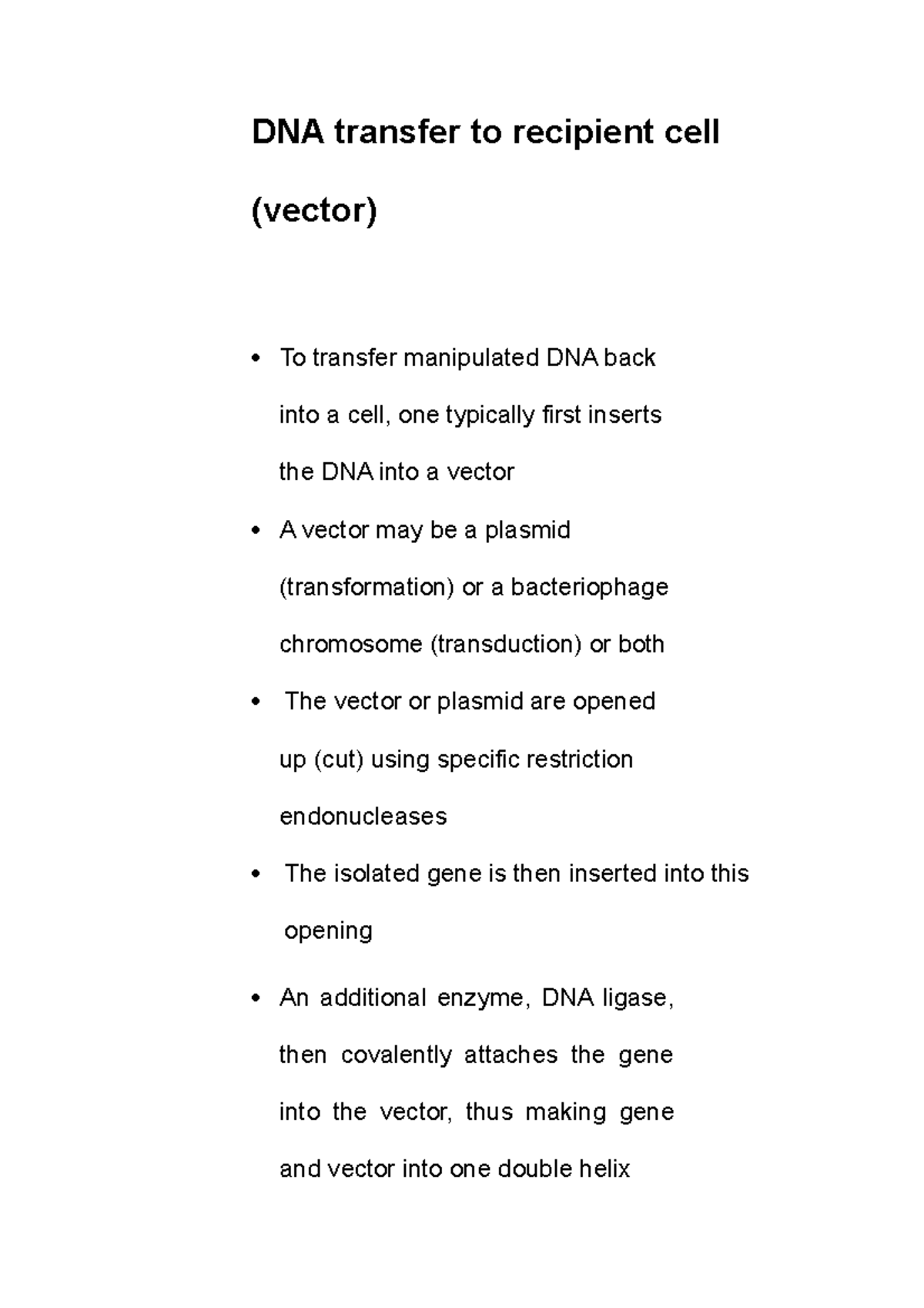DNA transfer to recipient cell (vector) - DNA transfer to recipient ...