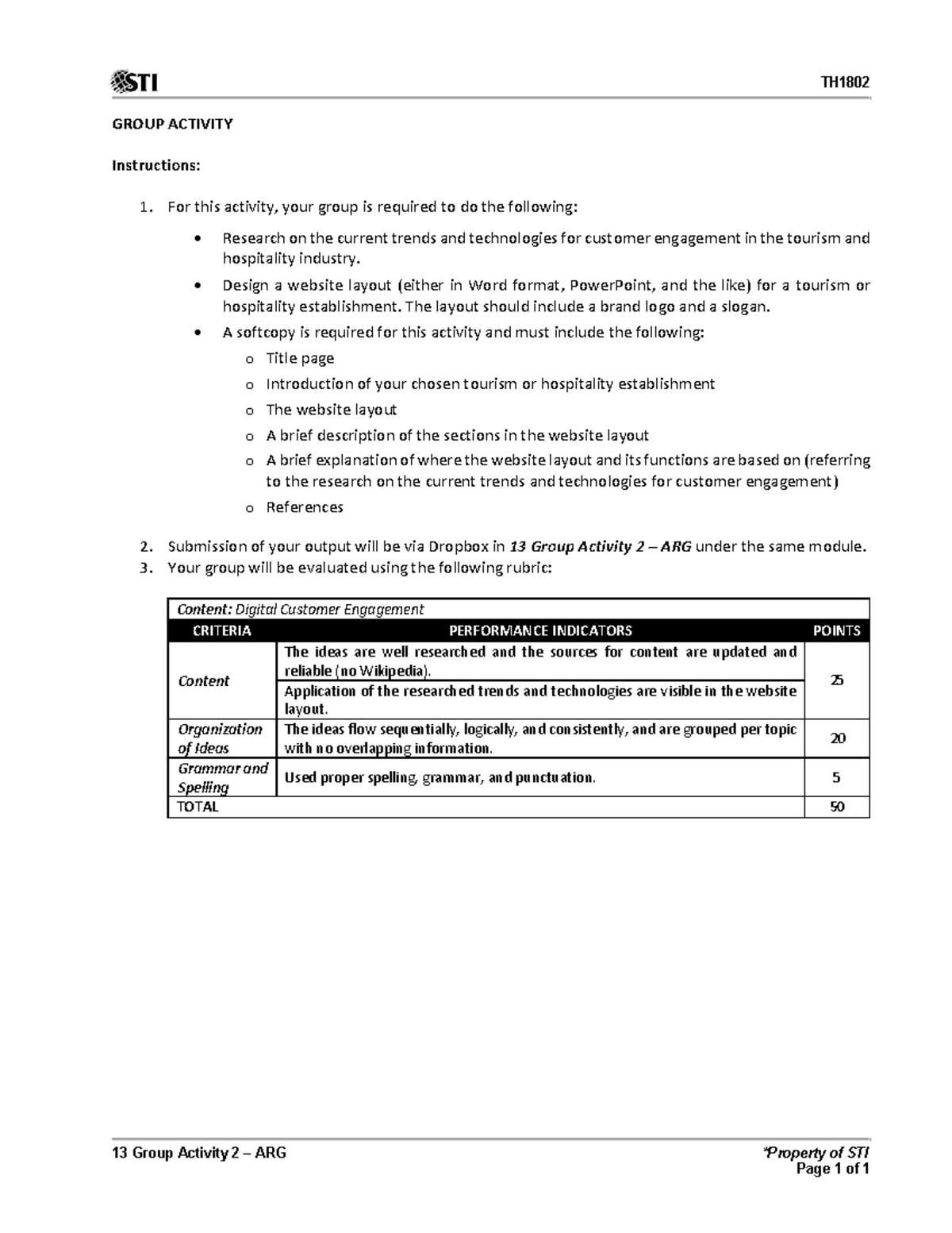 13 Group Activity 2 - ARG - TH 13 Group Activity 2 – ARG *Property of ...
