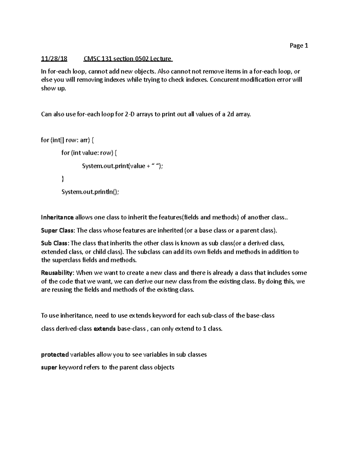 11-18-18 - Lecture notes 37 - Page 1 CMSC 131 section 0502 Lecture In ...