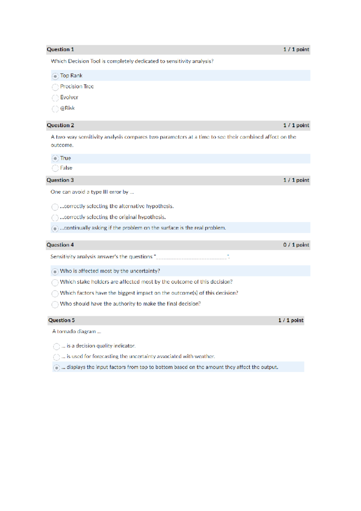 Reading Check Chapter 5 - Question 1 1 1 point Which Decision Tool is completely dedicated to ...