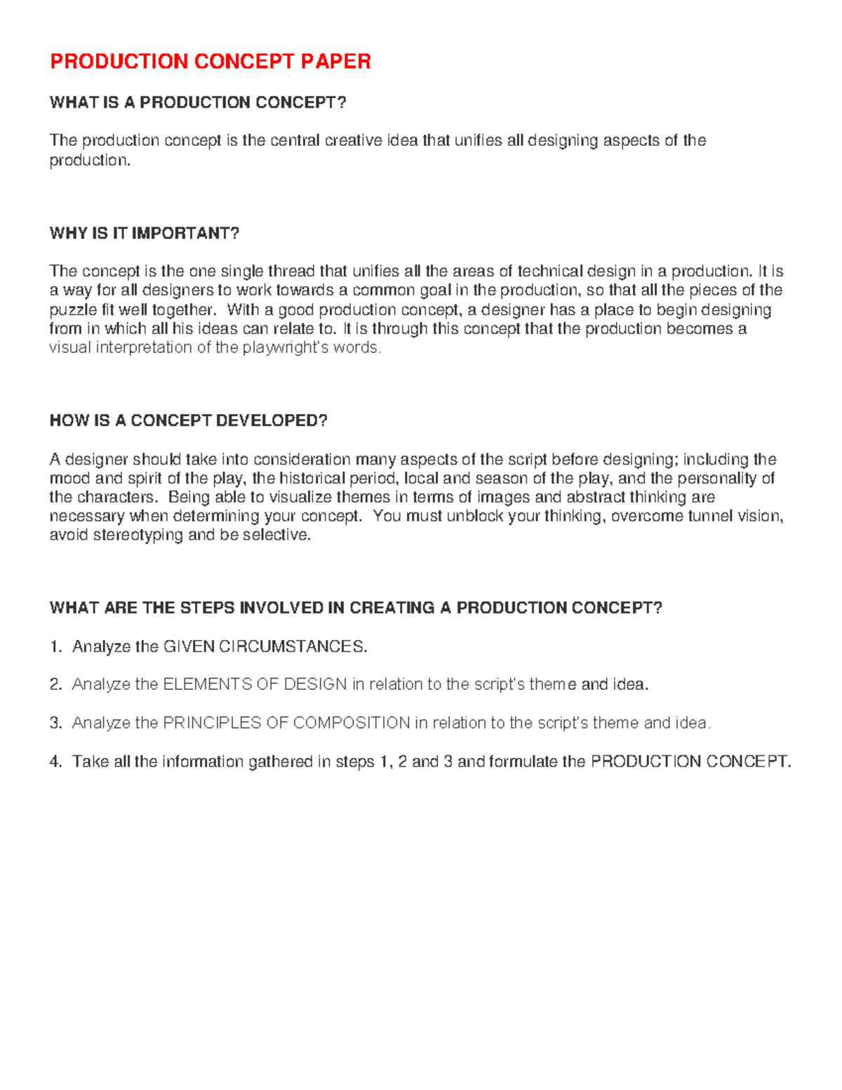 Prod concept paper - points - PRODUCTION CONCEPT PAPER WHAT IS A ...