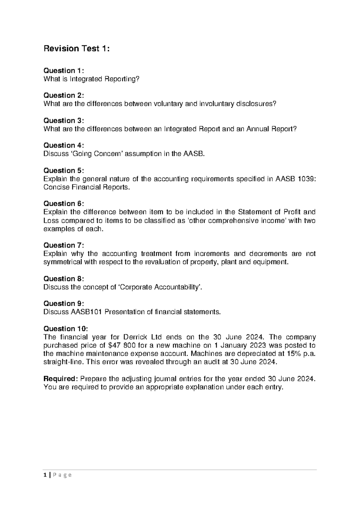 Revision Test 1 - 1 | P a g e Revision Test 1: Question 1: What is ...