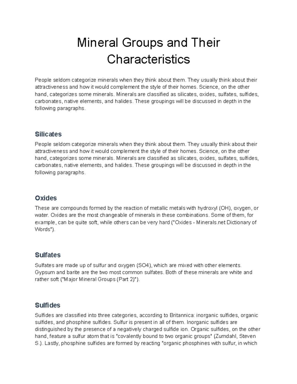 Mineral Groups and Their Characteristics - Mineral Groups and Their ...