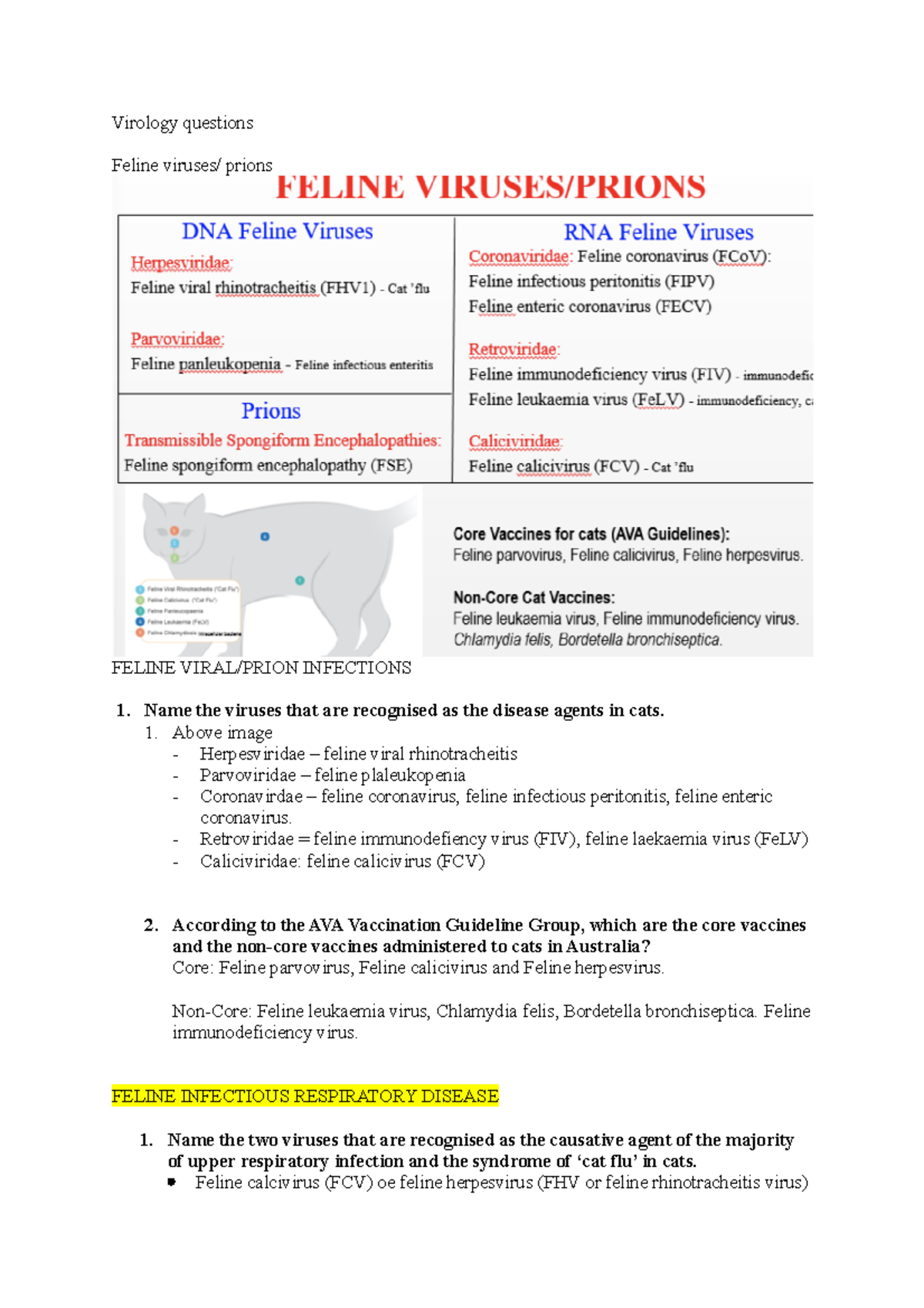 Virology questions - Virology questions Feline viruses/ prions FELINE ...