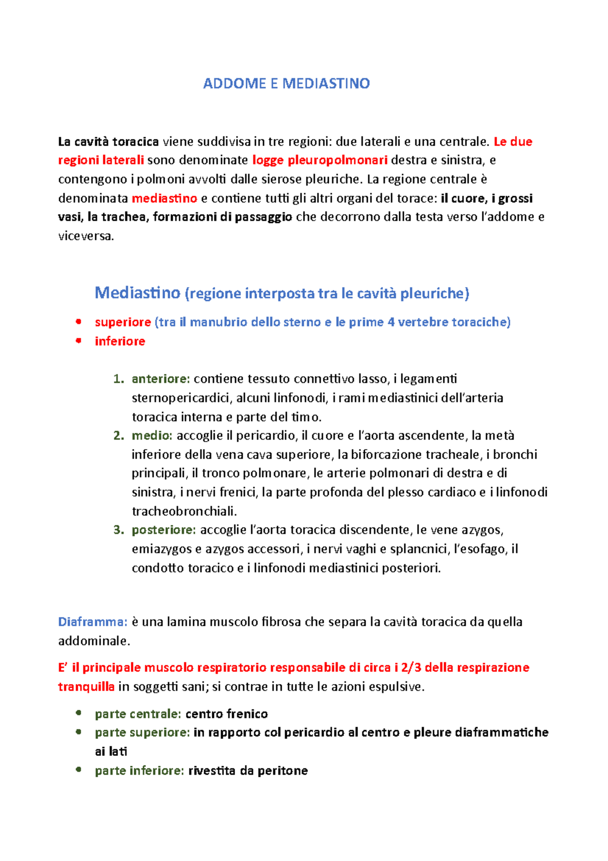 Addome E Mediastino - ADDOME E MEDIASTINO La cavità toracica viene ...