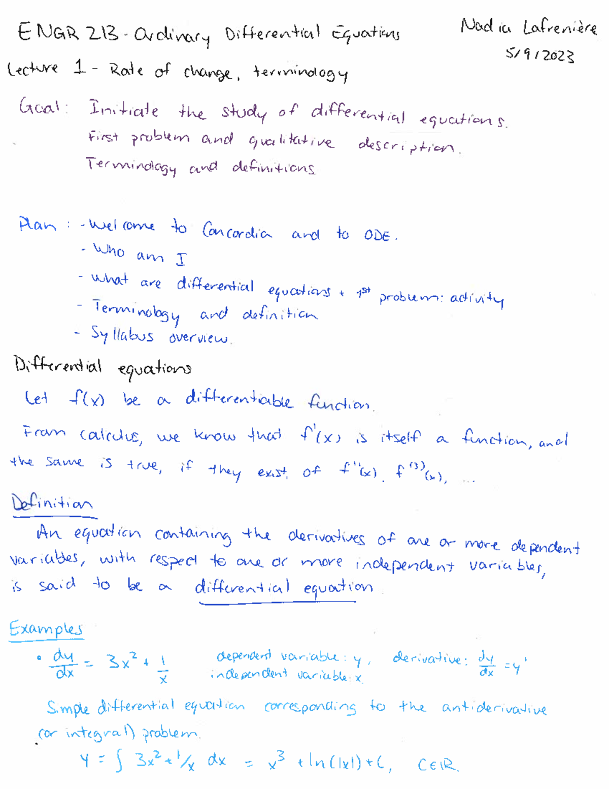 Lecture 1 - Rate of change - ENGR 213 - Studocu