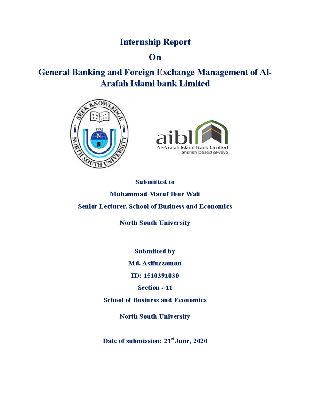 Internship Report (Md. Asifuzzaman, BUS498 - Internship Report On ...