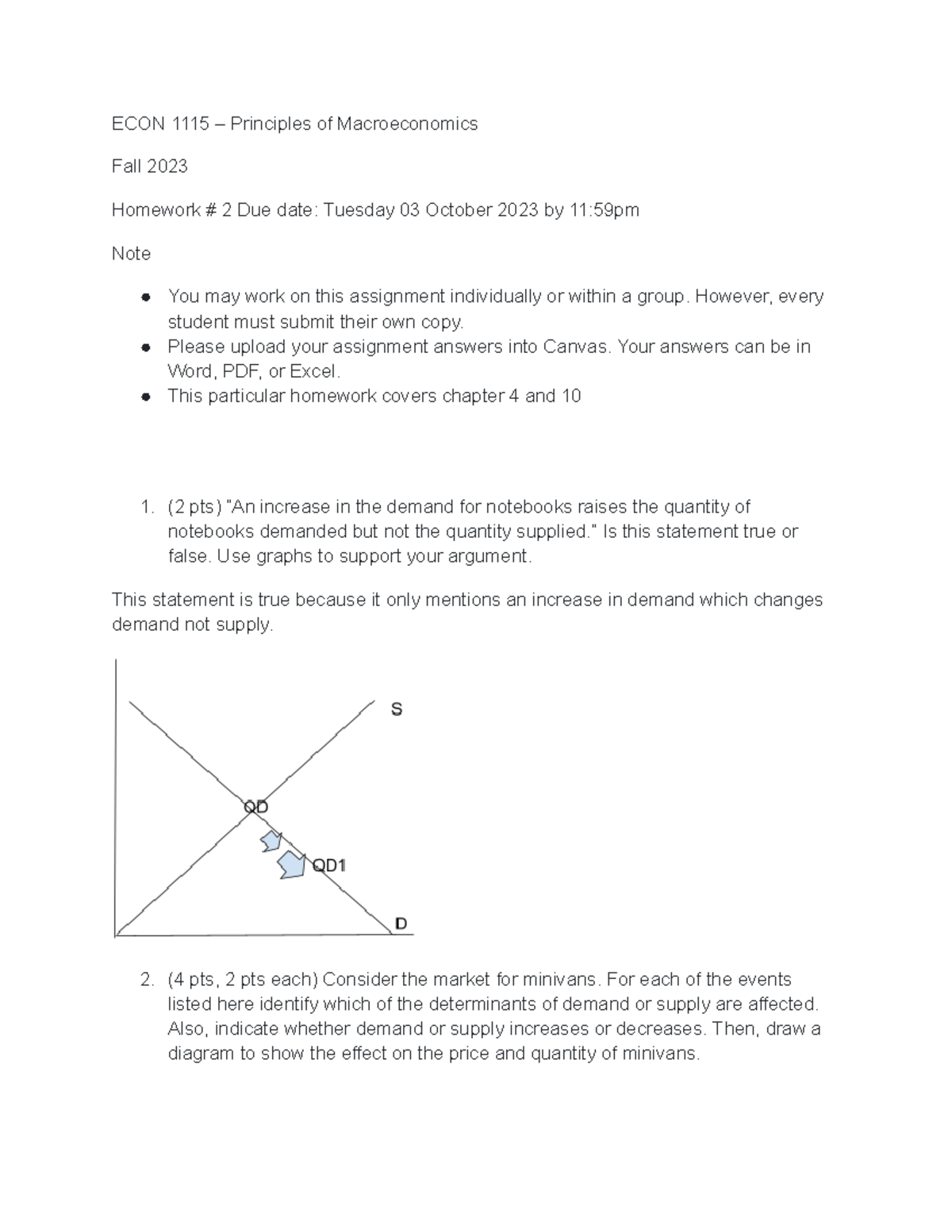 Macro HW 2 - ECON 1115 – Principles of Macroeconomics Fall 2023 Homework # 2 Due date: Tuesday ...