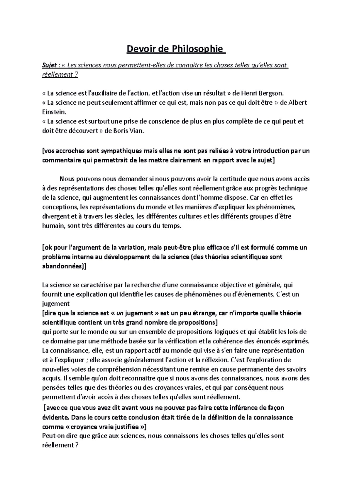 Devoir de Philosophie Diane Duran - Devoir de Philosophie Sujet : « Les sciences nous - Studocu