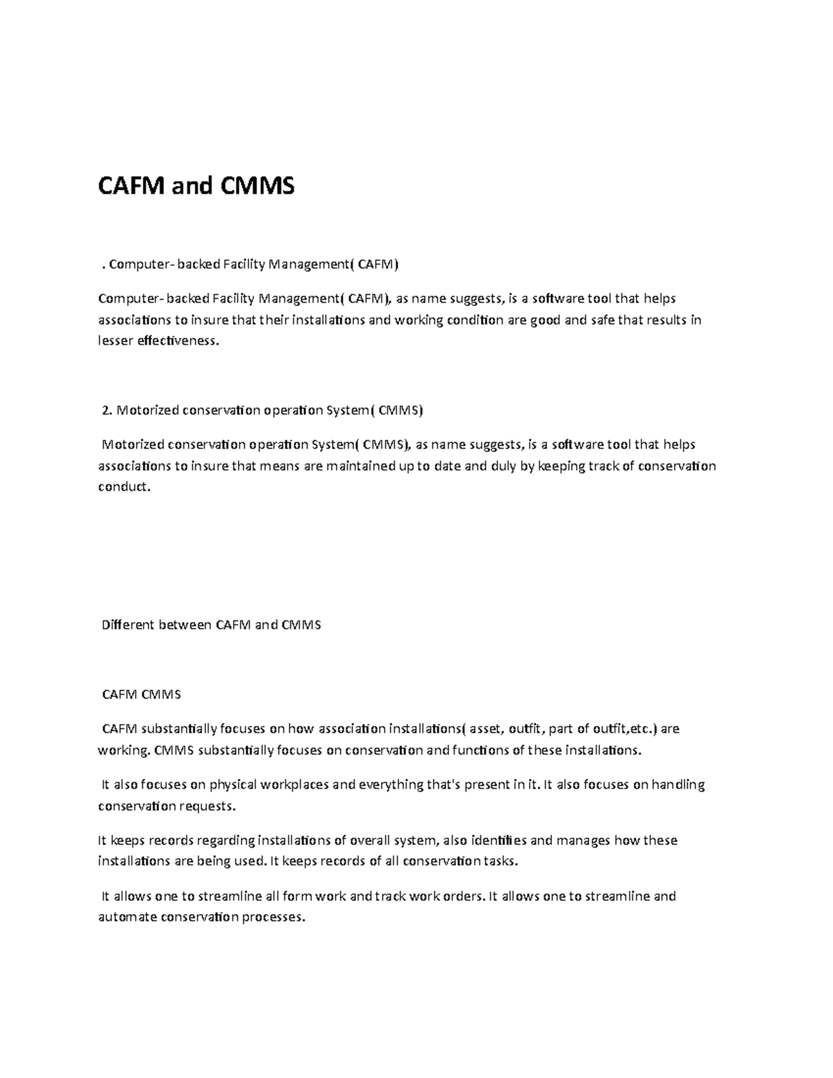 CAFM and CMMS-note - CAFM and CMMS-note.docx - CAFM and CMMS . Computer ...