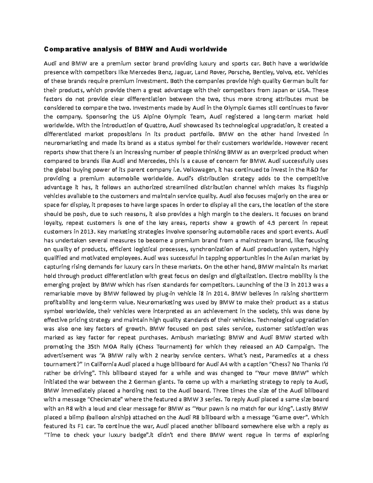 Comparative analysis of BMW and Audi worldwide - Both have a worldwide ...
