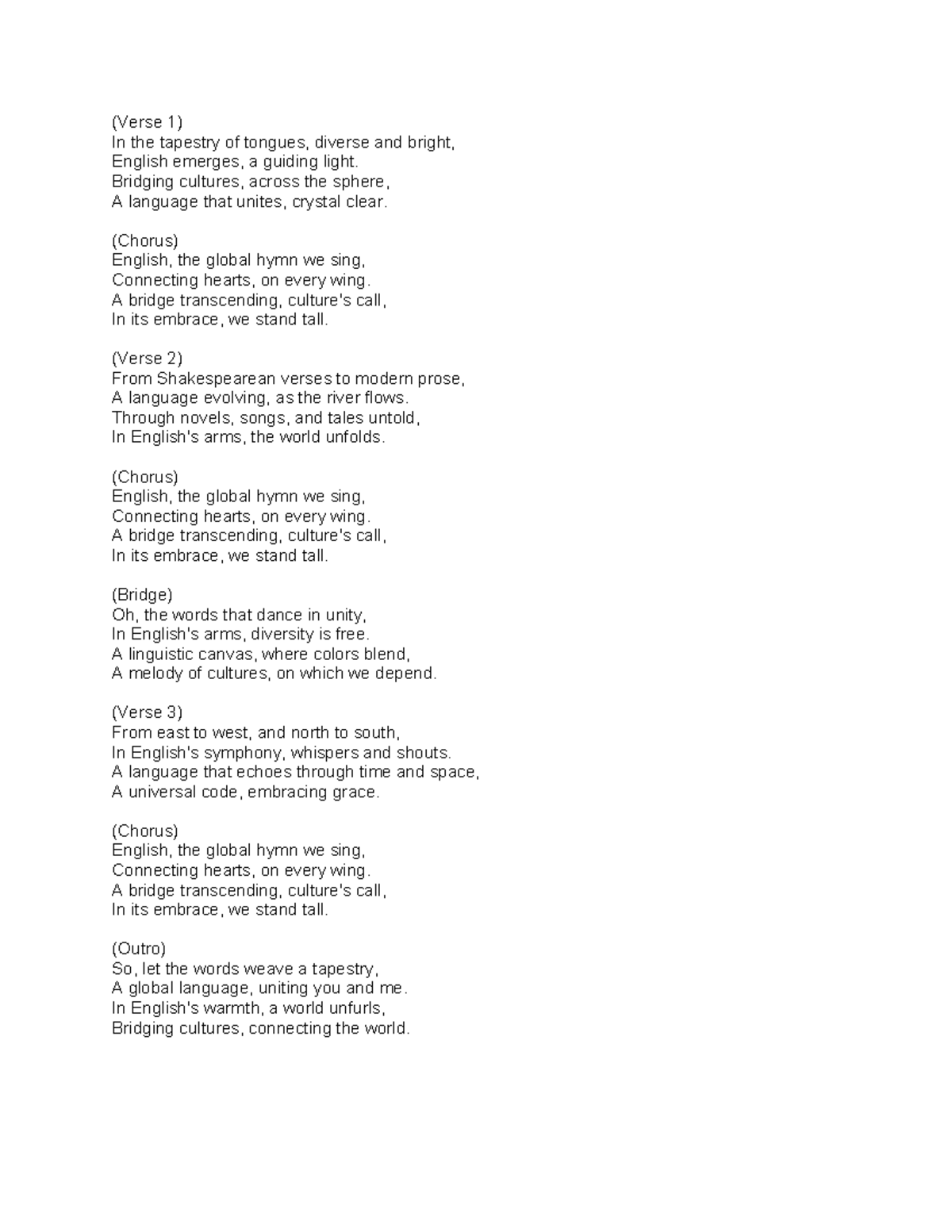 Speech Choir - Performance - (Verse 1) In the tapestry of tongues ...