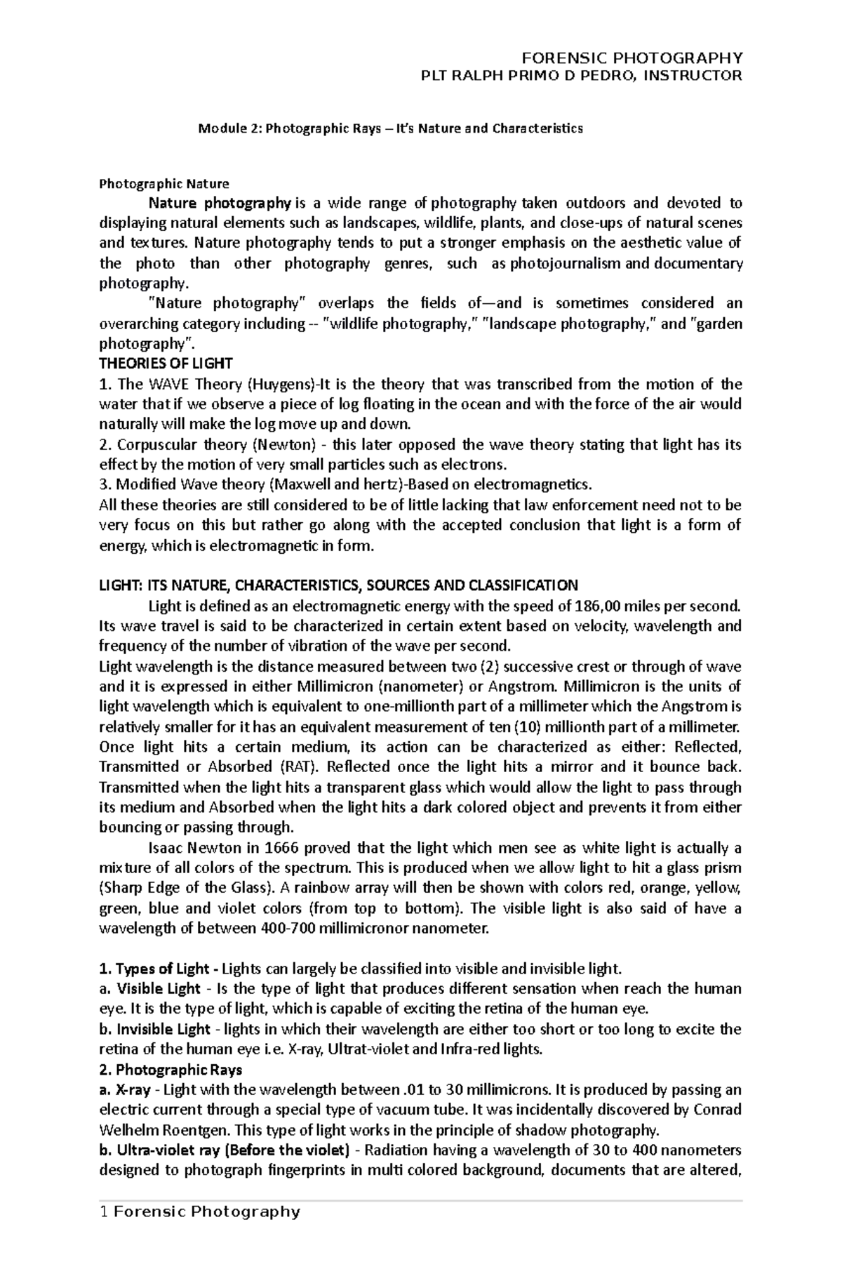 Forensic Photography maam aiza - PLT RALPH PRIMO D PEDRO, INSTRUCTOR ...