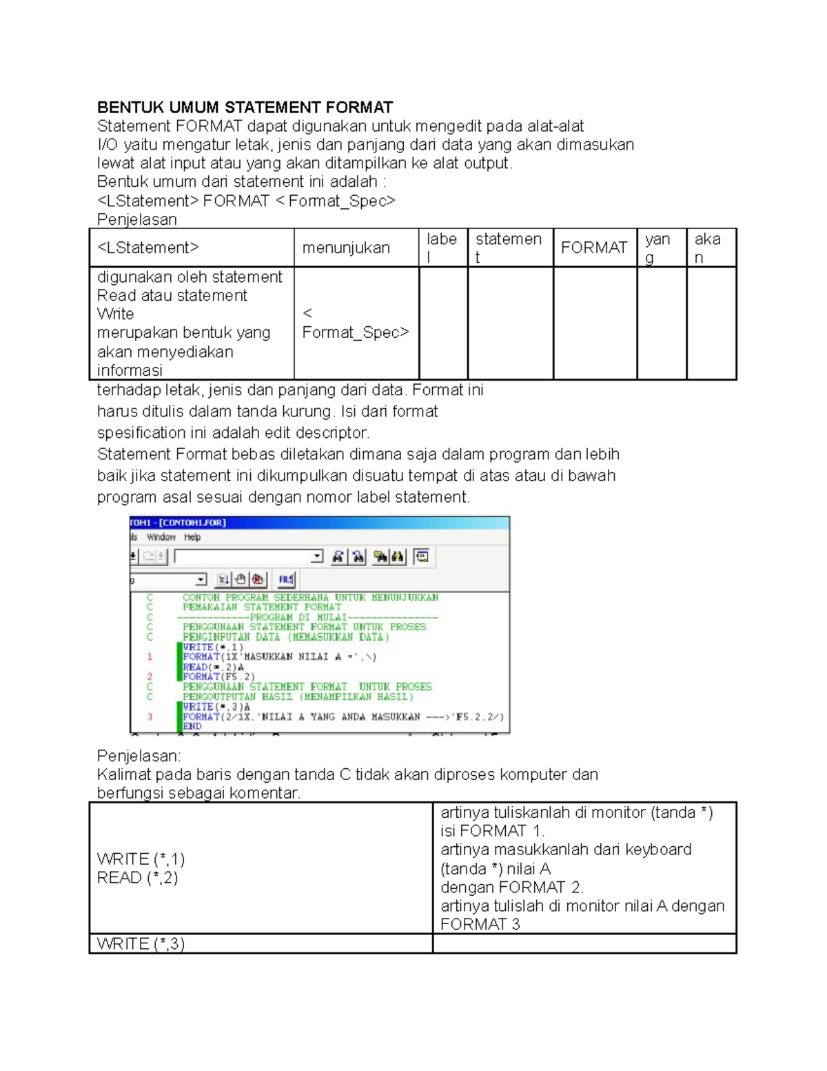 Bentuk UMUM Statement Format - BENTUK UMUM STATEMENT FORMAT Statement ...