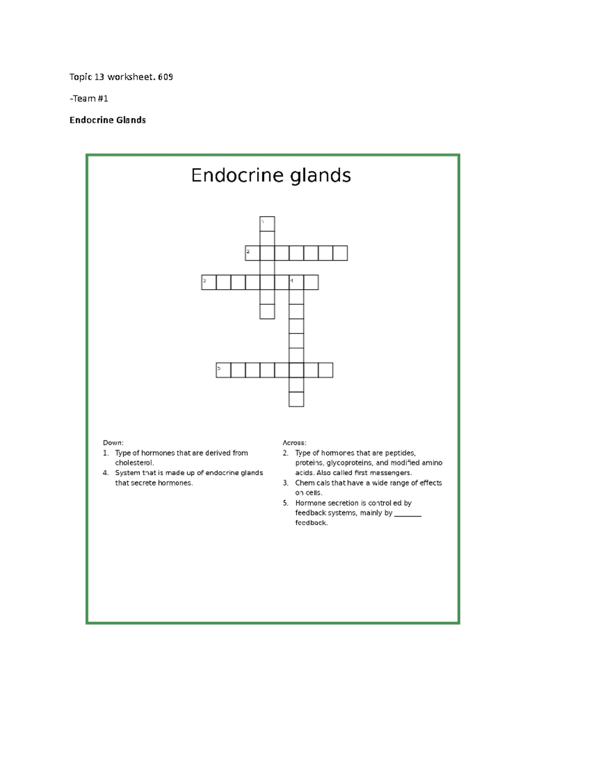 Topic 13 worksheet 609 - Topic 13 worksheet. 609 -Team # Endocrine ...