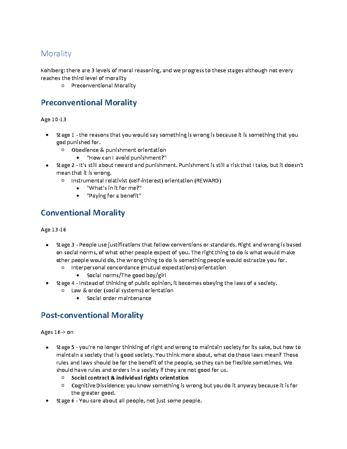 Morality in Psychology - Morality Kohlberg: there are 3 levels of moral ...