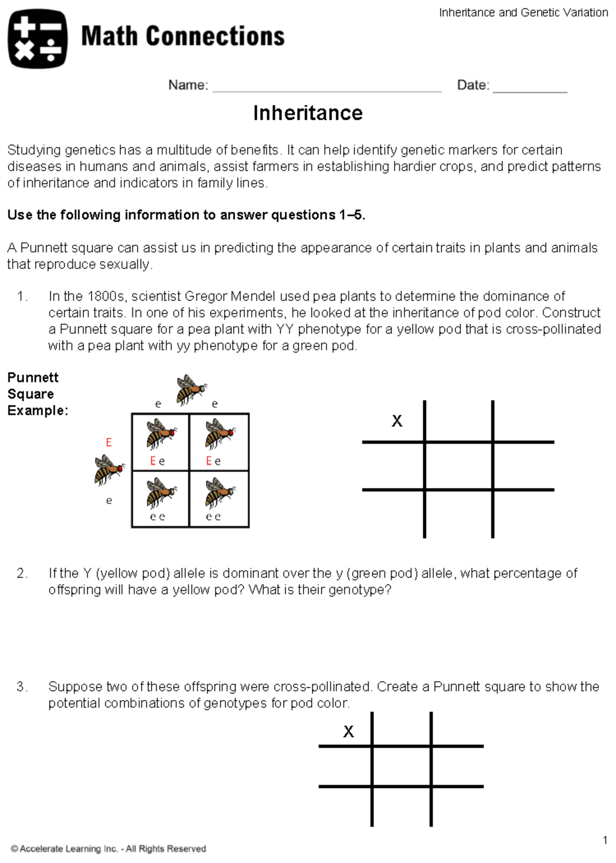 Inheritance Math Connections - 1 Inheritance and Genetic Variation ...