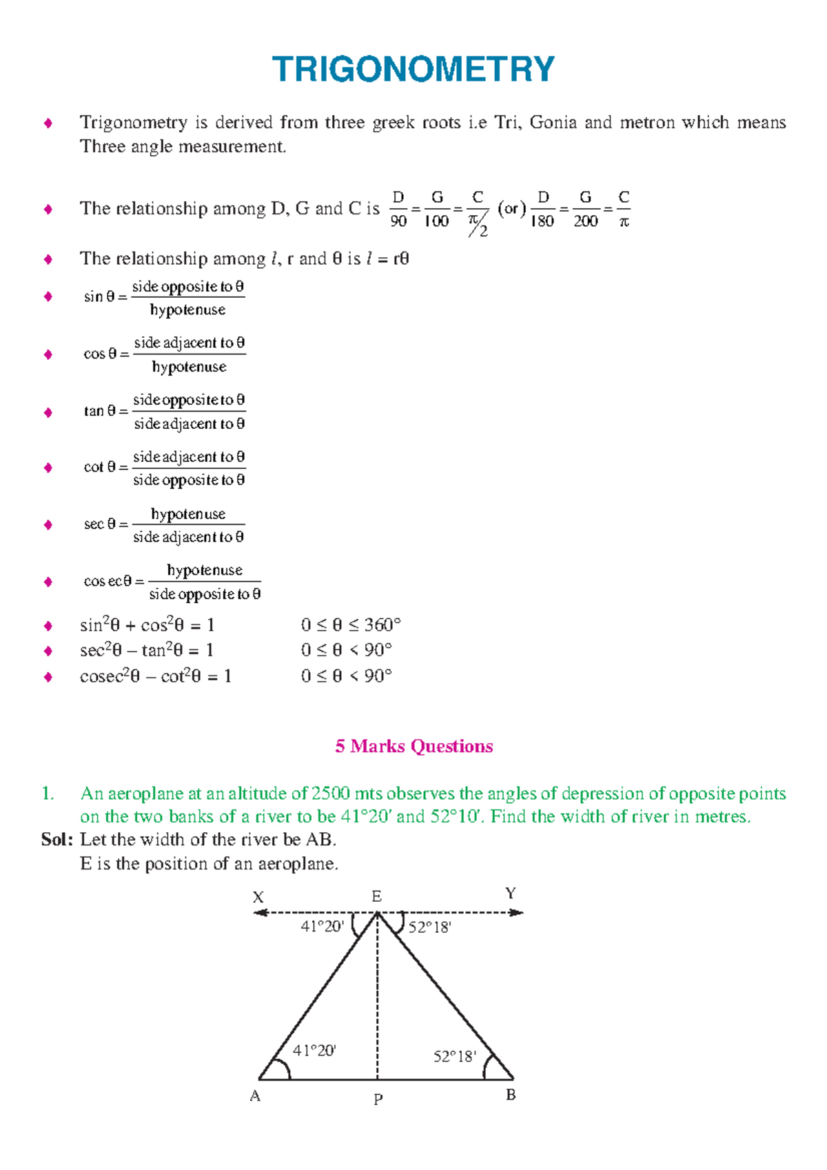 maths trigonometry - ♦ Trigonometry is derived from three greek roots i ...
