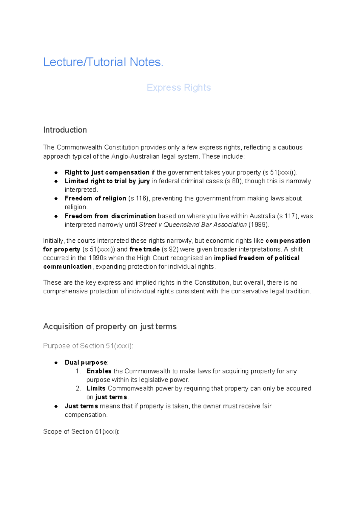 Wk 9 - very condensed tutorial notes - Lecture/Tutorial Notes. Express ...