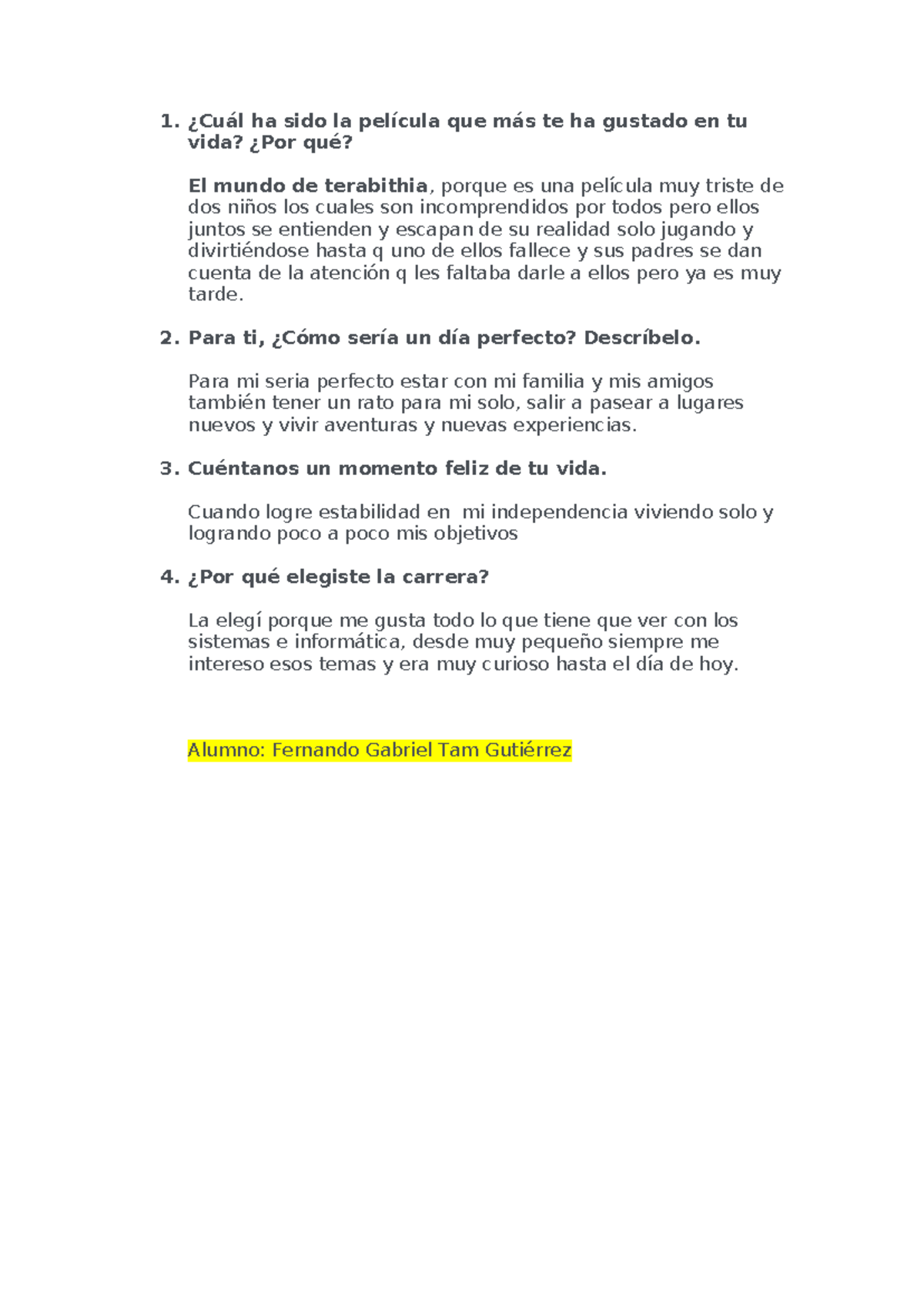 IVU Actividad 1 Gabriel Tam - ¿Cuál ha sido la película que más te ha ...