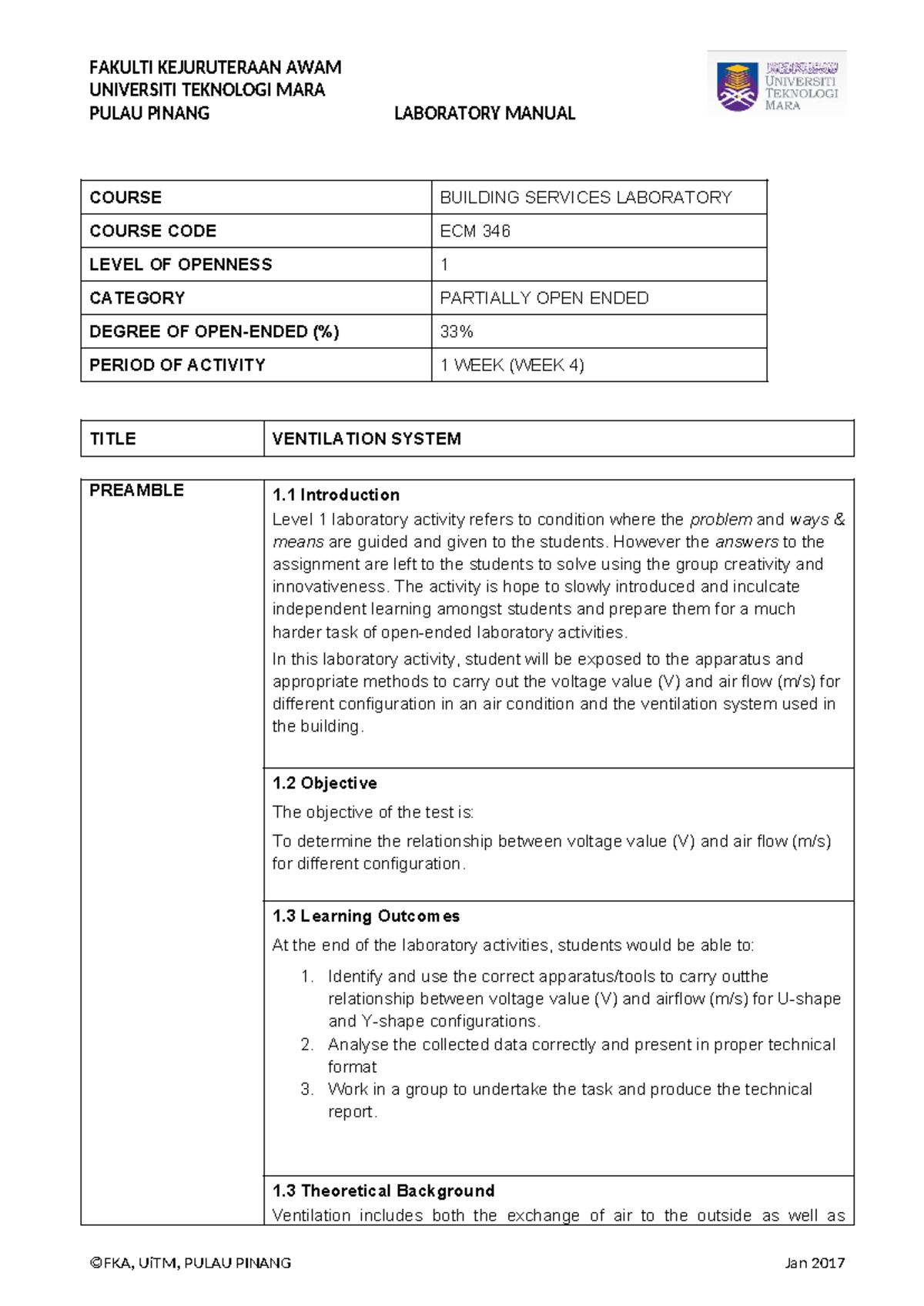 3 Level 1 - Ventilation System - UNIVERSITI TEKNOLOGI MARA PULAU PINANG ...