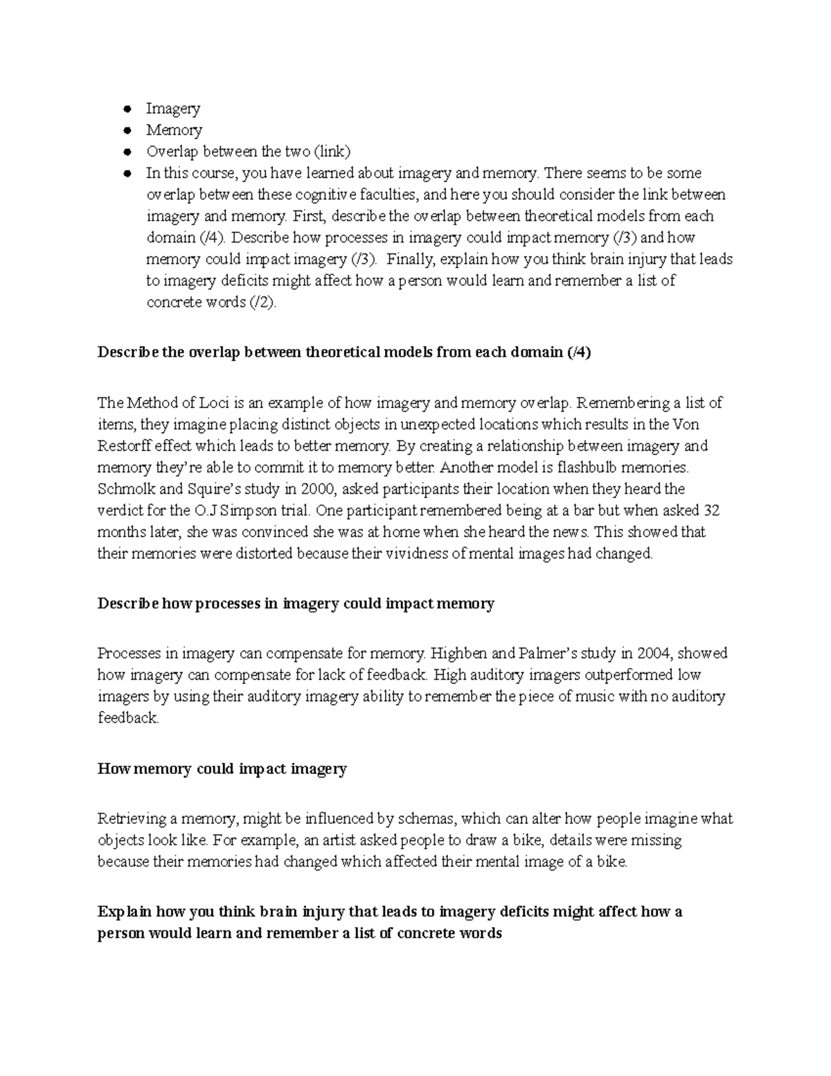 Cog Take Home Assignment-PSYC 213 - Imagery Memory Overlap between the two (link) In this - Studocu