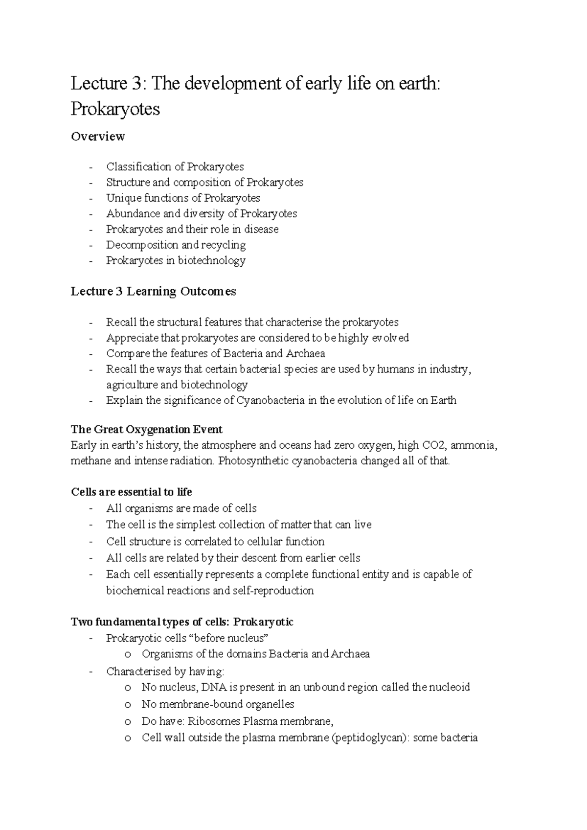 L3 - Early life, prokaryotes - Lecture 3: The development of early life ...