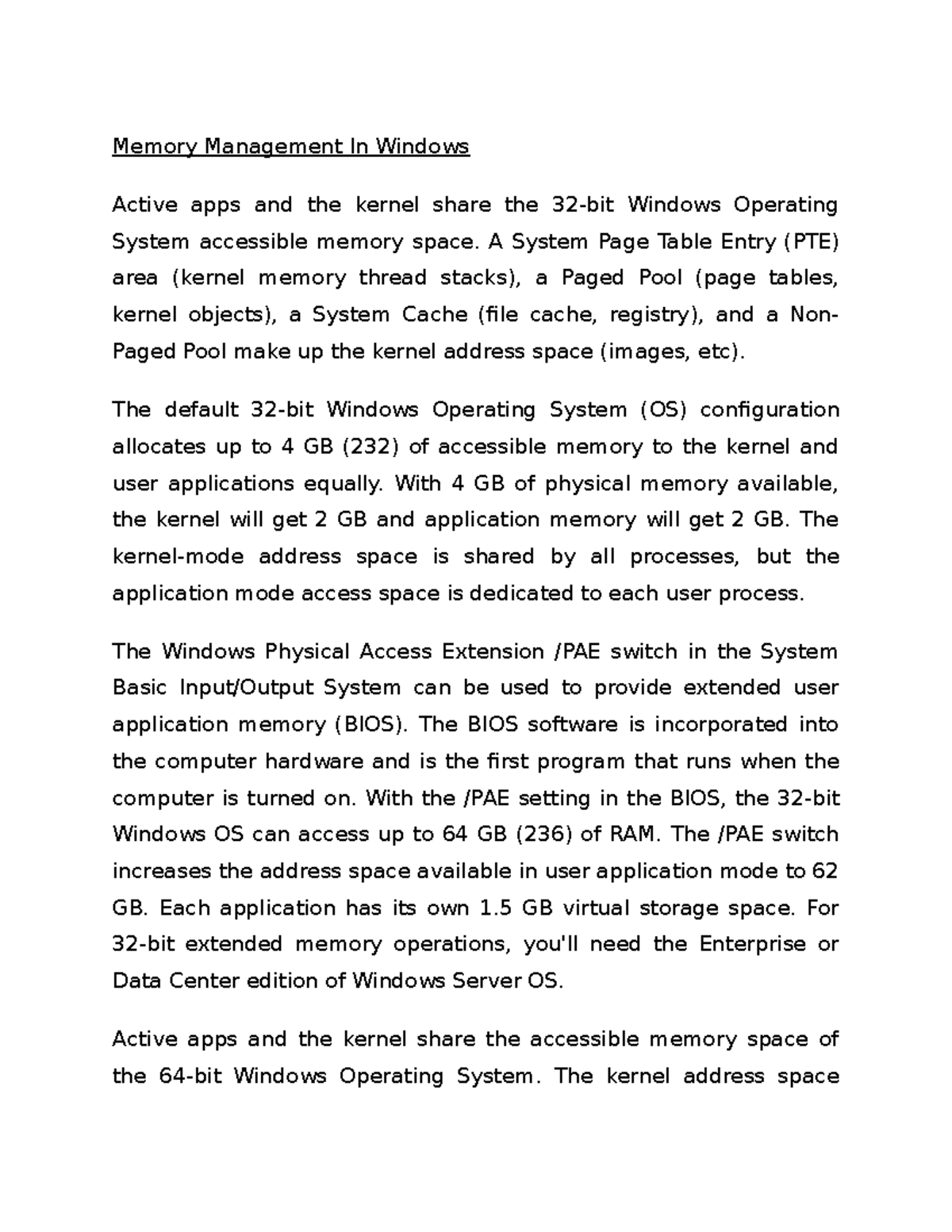 Fundamentals of Information 3 - Memory Management In Windows Active ...