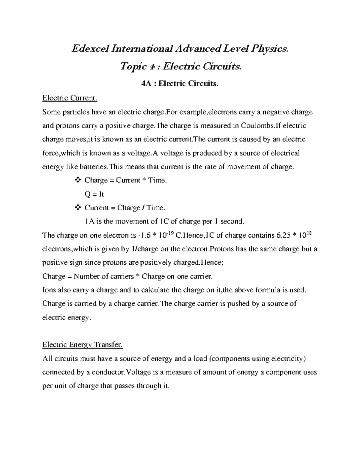 IAL Physics Electric circuit - Edexcel International Advanced Level Physics. Topic 4 : Electric ...